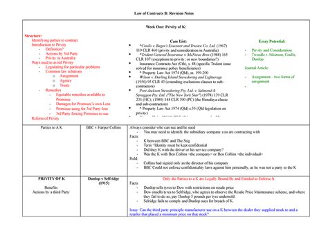 Law Of Contracts B Exam Revision Law Of Contracts B Revision Notes Week One Privity Of K