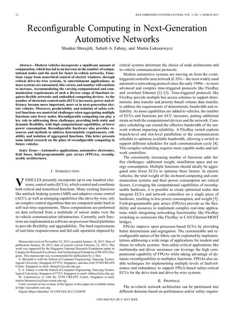 Pdf Reconfigurable Computing In Next Generation Automotive Networks