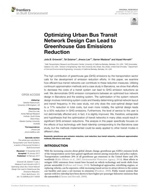 Pdf Optimizing Urban Bus Transit Network Design Can Lead To Greenhouse Gas Emissions Reduction