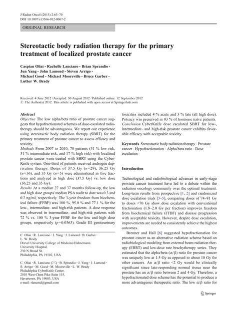 Pdf Stereotactic Body Radiation Therapy For The Primary Treatment Of