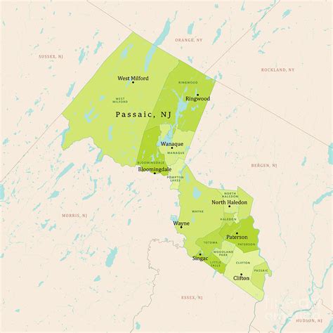 Nj Passaic County Vector Map Green Digital Art By Frank Ramspott Pixels