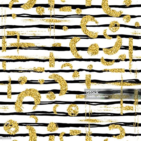 골드 반짝이 브러쉬 스트라이프 오 점 자리와 현대 완벽 한 패턴입니다 흰색 바탕에 황금 검은 색입니다 손으로 그린 금속 질감