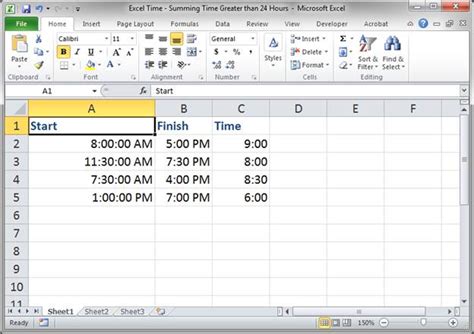 Excel Time Summing Time Greater Than 24 Hours