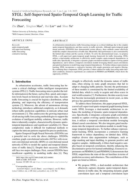 Pdf Stgl Self Supervised Spatio Temporal Graph Learning For Traffic Forecasting