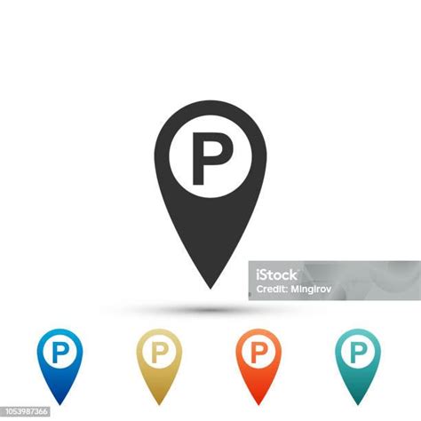 주차 표지판 흰색 배경에 고립 된 지도 포인터입니다 컬러 아이콘에 요소를 설정 합니다 평면 디자인입니다 벡터 일러스트 레이 션 가리키기에 대한 스톡 벡터 아트 및 기타