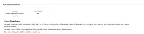 Solved ASSIGNMENT INFORMATION Store Database Create A Chegg