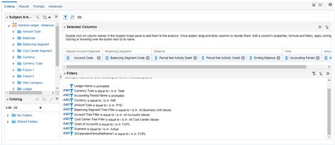 Create Analysis Using Subject Area ‘general Ledger Balances Real Time In Oracle Fusion