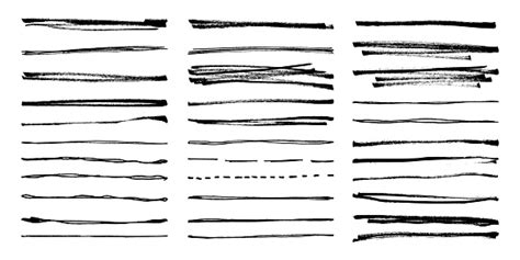 검은 손으로 그린 그런 지 잉크와 연필 붓놀림 모음 밑줄이 분리되어 있습니다 낙서 잉크 분배기 자유로운 손 수평 크레용 건조