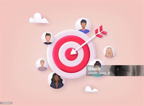 고객 개념을 타겟팅합니다 고객 유치 캠페인 정확한 프로모션 광고 3d 웹 벡터 일러스트레이션 청중에 대한 스톡 벡터 아트 및