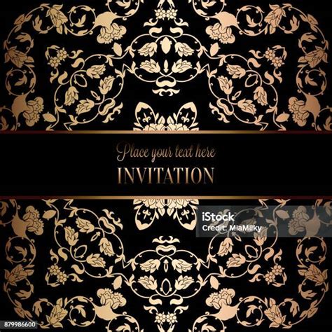 다 마스크 배경으로 빈티지 바로크 웨딩 초대장 템플릿입니다 전통 결혼식을 위한 장식입니다 검정과 금에서 벡터 일러스트 레이 션 0명에 대한 스톡 벡터 아트 및 기타 이미지