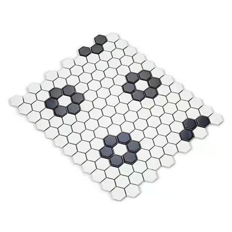 Black And White Hexagon Floor Tile Polished Porcelain Mosaic