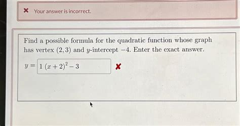 solved find a possible formula for the quadratic function