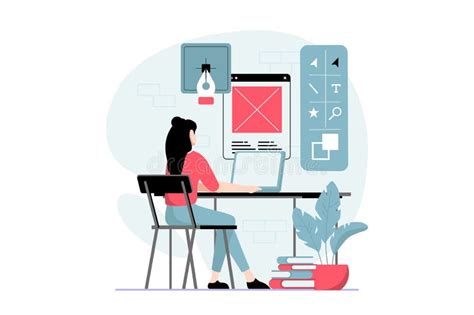 Ui And Ux Design Concept With People Scene In Flat Style Stock Vector Illustration Of Woman