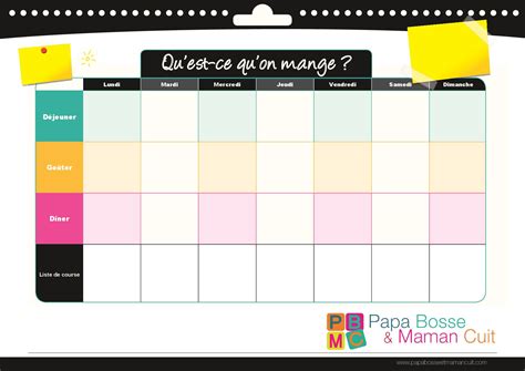 Planning Repas De La Semaine Vierge à Imprimer Sous Forme De Semainier