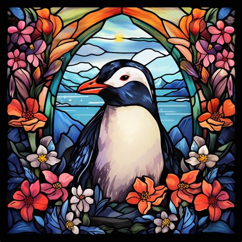 Penguin Stained Glass Design Png Sublimation Stained Glass Stain