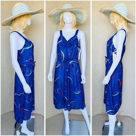Vintage S Semi Sheer Blue Abstract Dress Etsy