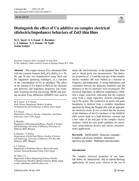 Pdf Distinguish The Effect Of Cu Additive On Complex Electrical