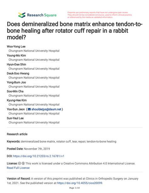 Pdf Does Demineralized Bone Matrix Enhance Tendon To Bone Healing After Rotator Cuff Repair In