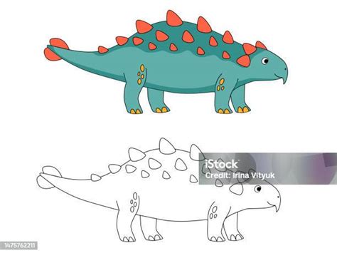 재미있는 만화 공룡 안킬로사우루스 색칠하기 책에 대한 그림 고생물학에 대한 스톡 벡터 아트 및 기타 이미지 고생물학 공룡