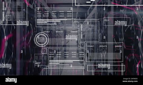 Image Of Interface With Data Processing And Network Of Connections Against Computer Server Room