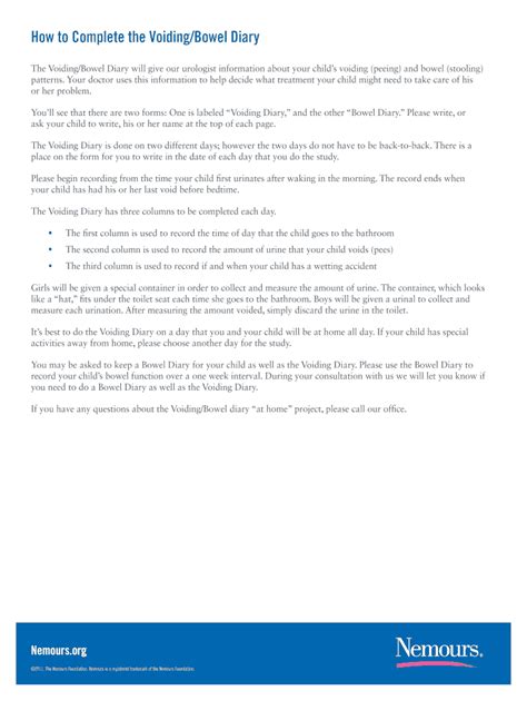 Fillable Online How To Complete The Voiding Bowel Diary Fax Email Print Pdffiller