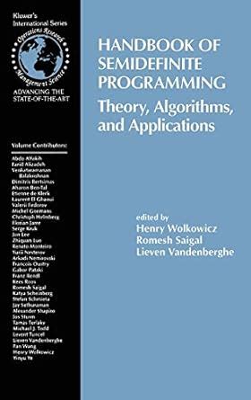 Handbook Of Semidefinite Programming By Wolkowicz Henry