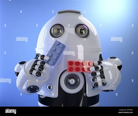 Robot Playing With Colorful Building Bricks Technology Concept Contains Clipping Path Stock