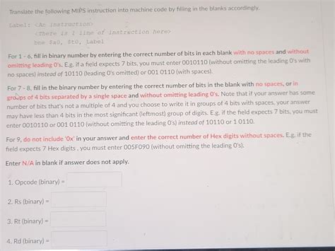 Solved Translate The Following Mips Instruction Into Machine