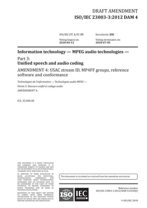 ISO IEC DAmd USAC Stream ID MP FF Groups Reference Software And Conformance