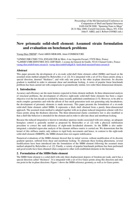 Pdf New Prismatic Solid Shell Element Assumed Strain Formulation And Evaluation On Benchmark