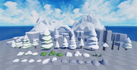 Large Low Poly Roblox Winter Cartoony Nature Assets Pack