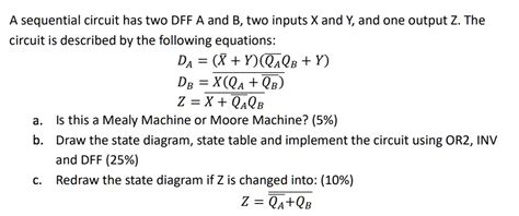 Solved A Sequential Circuit Has Two Dff A And B Two Inputs X And Y And One Output Z The