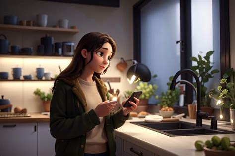 Premium Photo Young Person Coming In Kitchen Holding Mobile Giving Voice Command To Smart Home