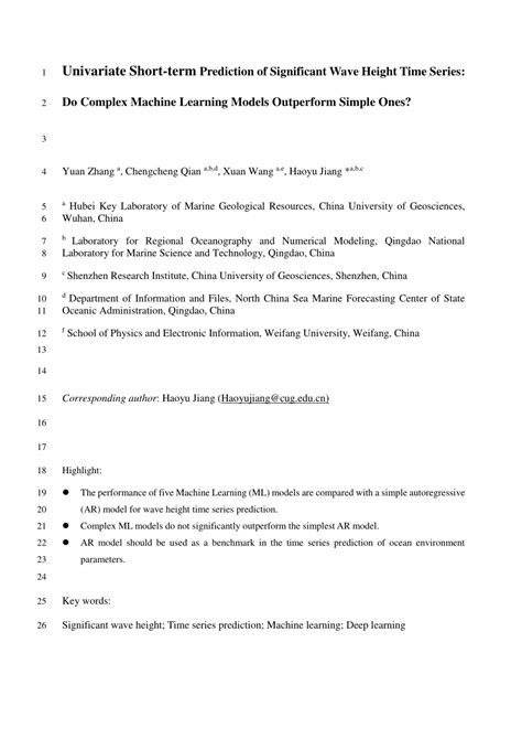 Pdf Univariate Short Term Prediction Of Significant Wave Height Time Series Do Complex