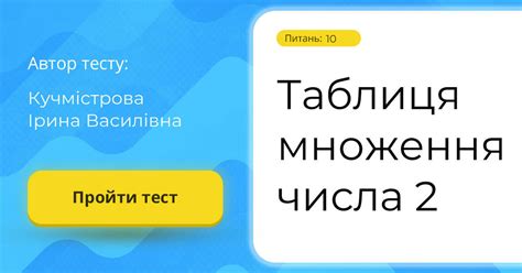 Таблиця множення числа 2 Тест на 10 запитань Математика