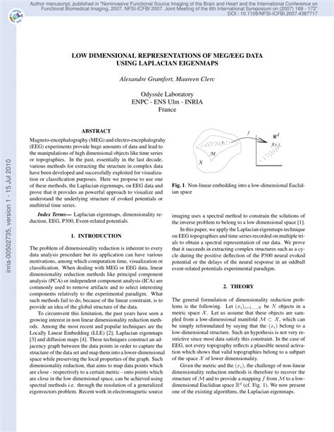 Pdf Low Dimensional Representations Of Megeeg Data Using Laplacian Eigenmaps