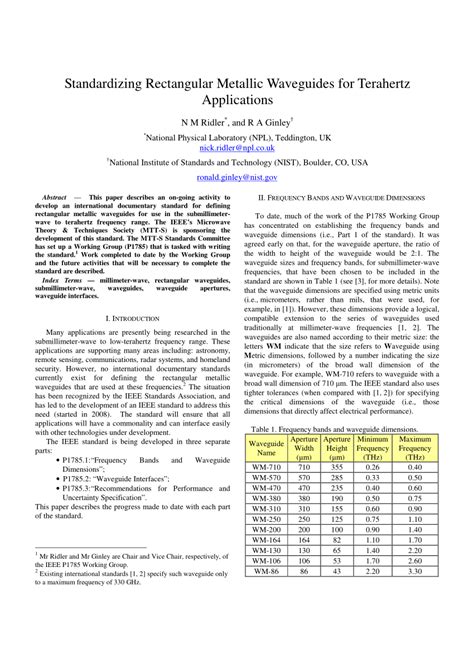 Pdf Standardizing Rectangular Metallic Waveguides For Terahertz