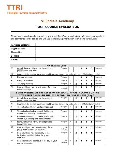 Post Course Evaluation Form NDP