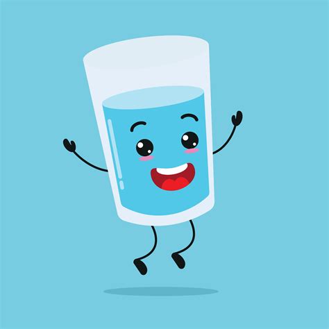 Cute Happy Water Glass Character Funny Jump Glass Cartoon Emoticon In