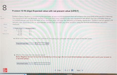 Solved Problem 13 16 Algo ﻿expected Value With Net Present