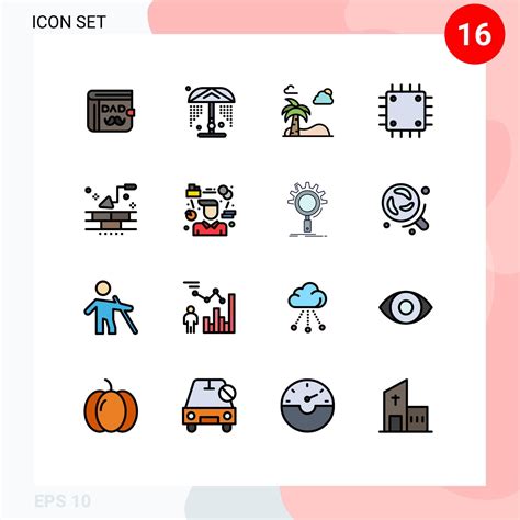 Modern Set Of 16 Flat Color Filled Lines Pictograph Of Building Hardware Palm Gadget Computers