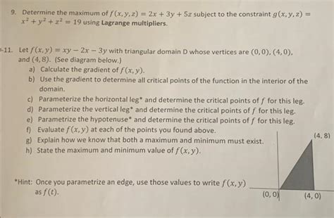 Solved 9 Determine The Maximum Of F X Y Z 2x 3y 5z