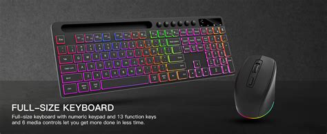 Wireless Keyboard And Mouse Combo With Backlit Soueto Full Size Ergonomic Keyboard