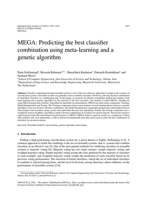Pdf Mega Predicting The Best Classifier Combination Using Meta