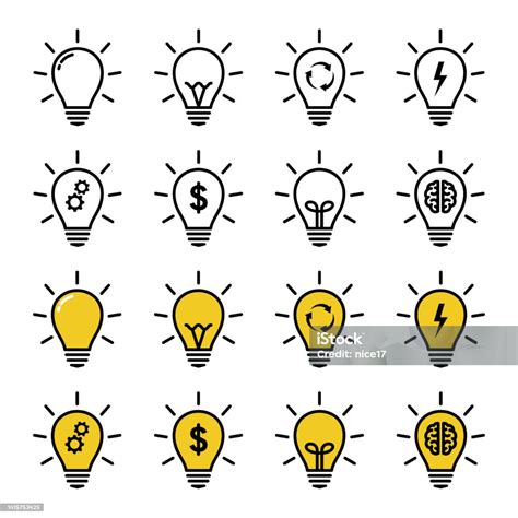 전구 전기 아이콘 벡터 세트 선 스타일의 전구 기호입니다 아이디어 기호 벡터입니다 생각하는 상징 솔루션 아이콘입니다 0명에 대한