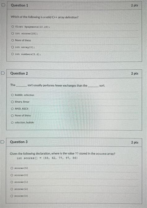 Solved Which Of The Following Is A Valid C Array