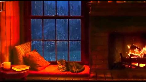 Огонь в камине а за окном дождь гром звуки для отдыха и сна Youtube