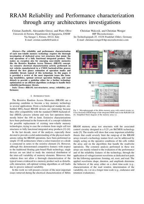 Pdf Rram Reliabilityperformance Characterization Through Array
