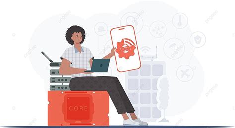 Man Holds Phone With Iot Logo Iot Security System Person Vector Iot Security System Person