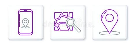 Set Line Map Pin Infographic Of City Map Navigation And Folded With